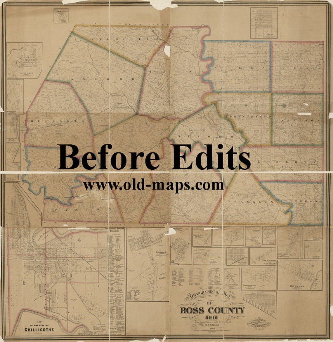 Ross County Ohio 1860 Old Wall Map Reprint With Homeowner | Etsy