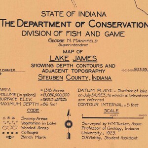 Lake James Indiana 1923 Old Map Reprint - Kemery Island Crusoe Bay Glen ...