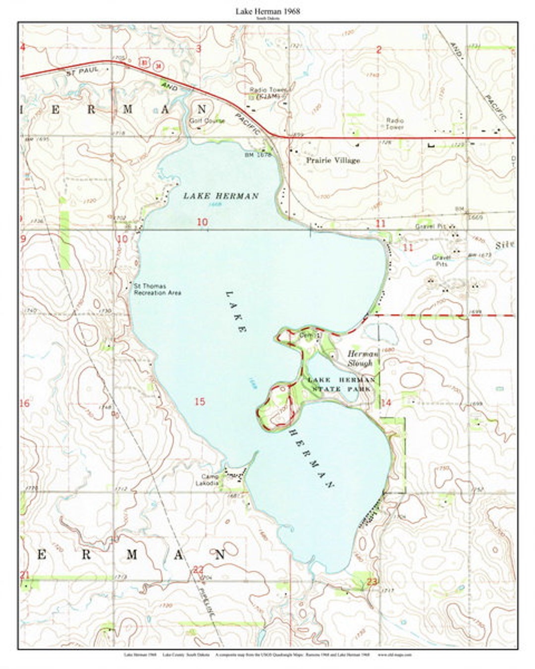 Lake Herman 1968 Old Topographic Map USGS - Custom Composite Reprint ...