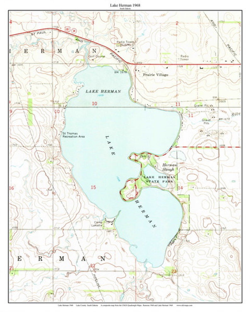 Lake Herman 1968 Old Topographic Map USGS Custom Composite - Etsy