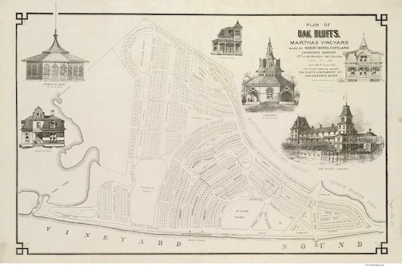 Oak Bluffs 1871 Subdivision Old Map Massachusetts 1871 | Etsy