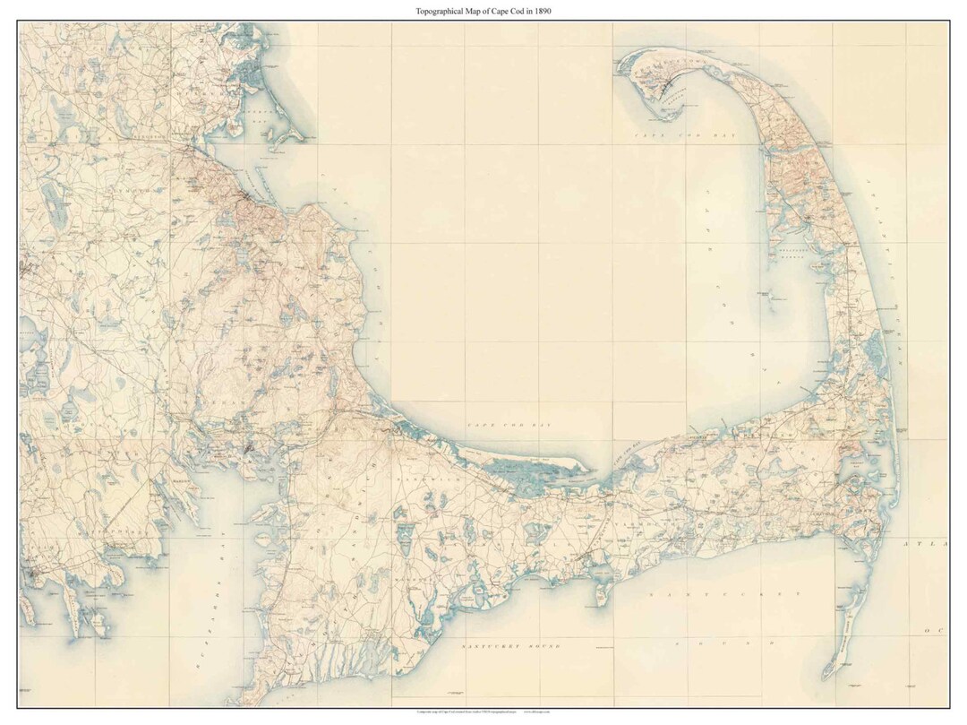 Cape Cod 1890 USGS Old Topographic Map WIDE Custom Composite of 12 USGS ...
