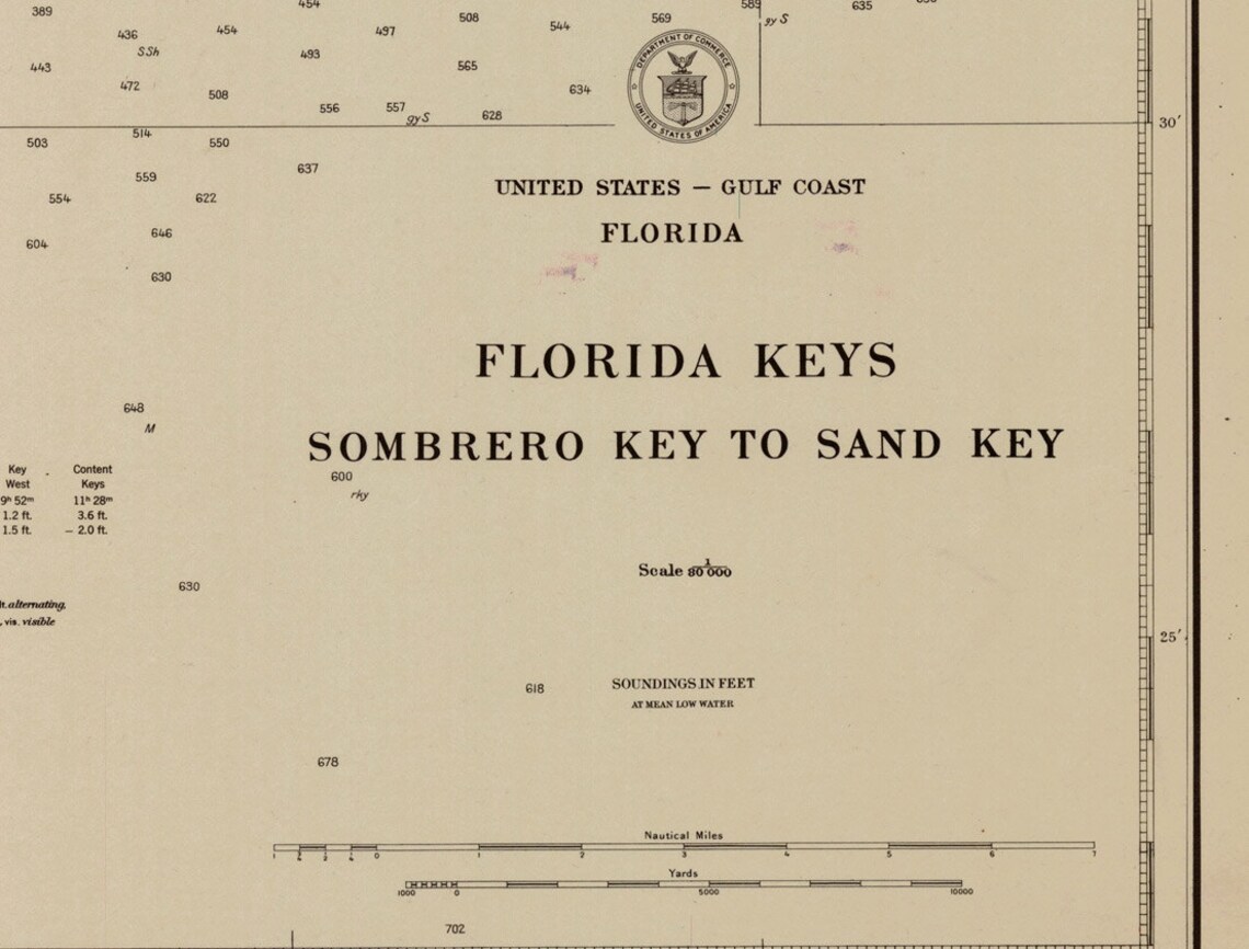 Sombrero Key to Sand Key 1932 Nautical Map Fanny Keys - Etsy
