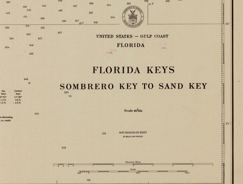 Sombrero Key to Sand Key 1932 Nautical Map Fanny Keys - Etsy