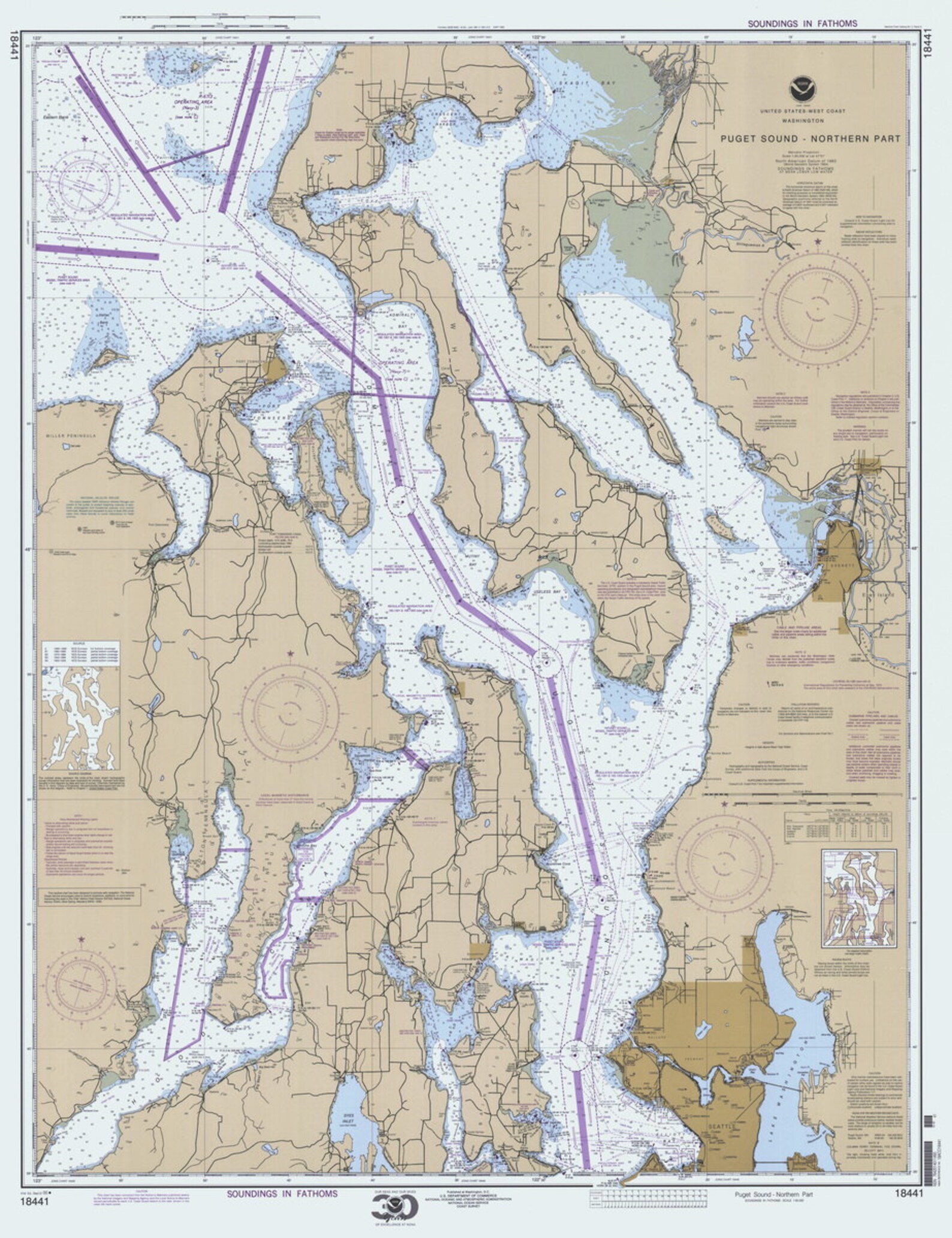 Puget Sound Northern Part 2000 Nautical Map Washington - Etsy