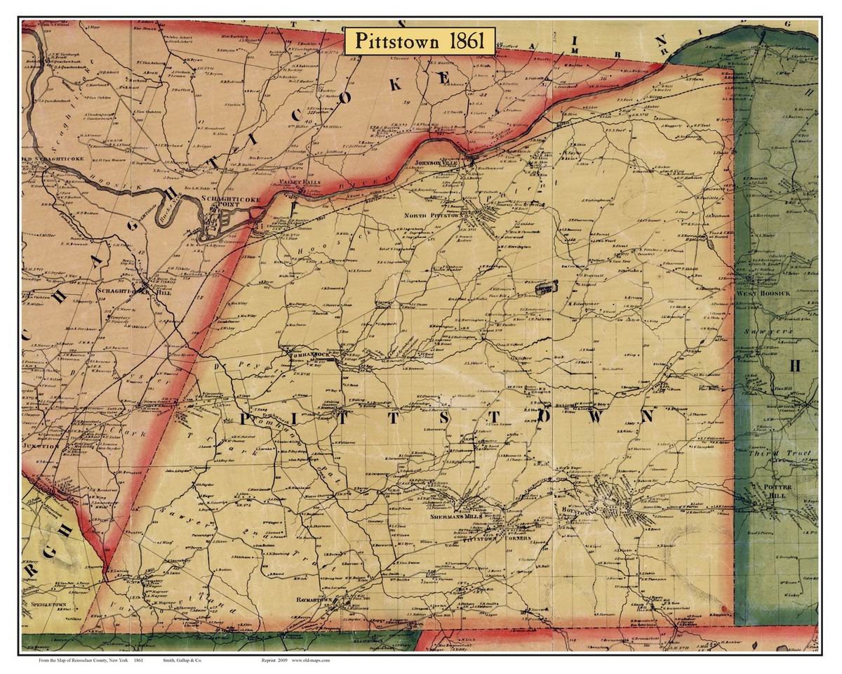 Pittstown 1861 Old Town Map With Homeowner Names New York - Etsy