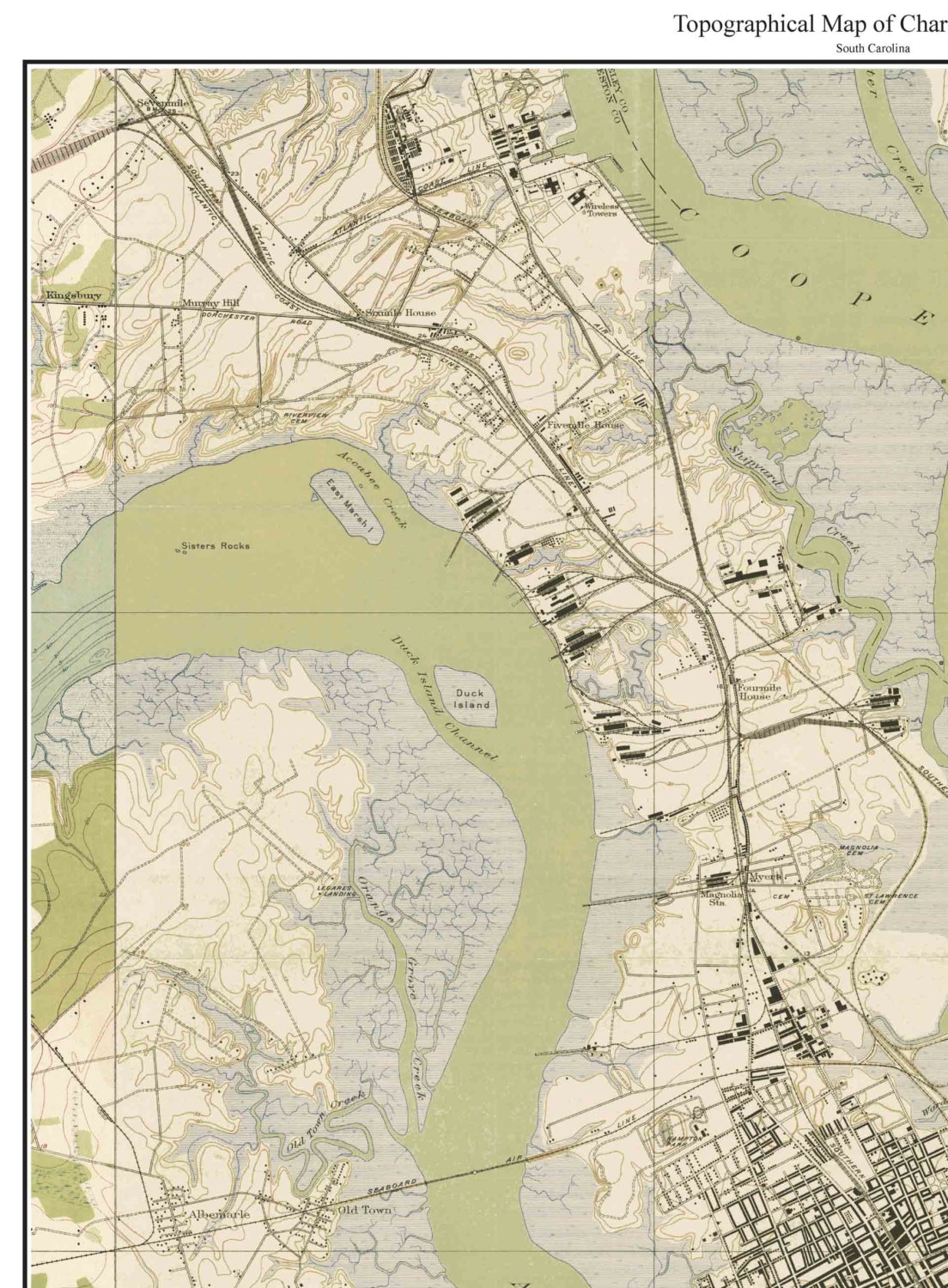 Charleston SC 1919 Old Topo Map USGS Custom Composite | Etsy