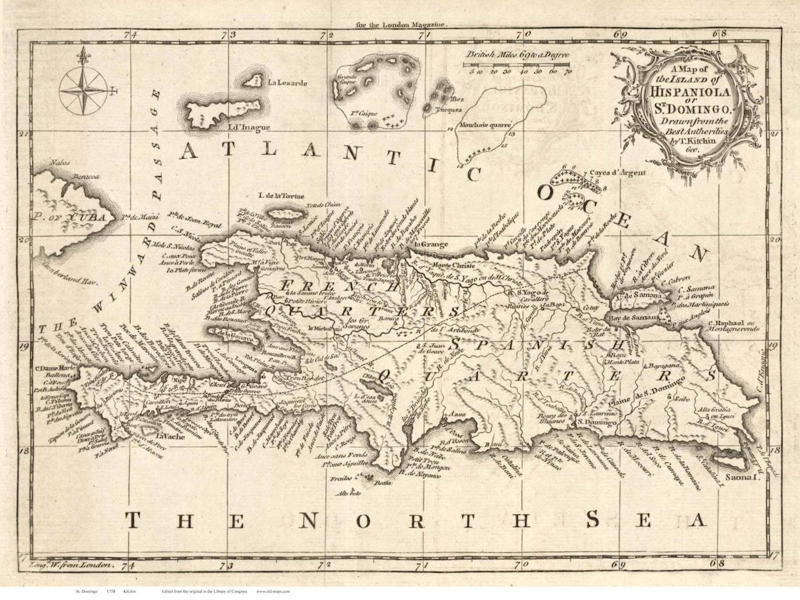 Hispaniola or St Domingo 1784 Old Map - West Indies Island - Caribbean ...
