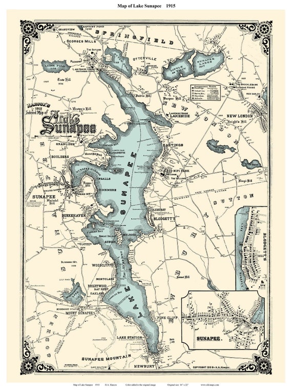 Lake Sunapee NH 1915 Map House Sites by Hancox Custom | Etsy