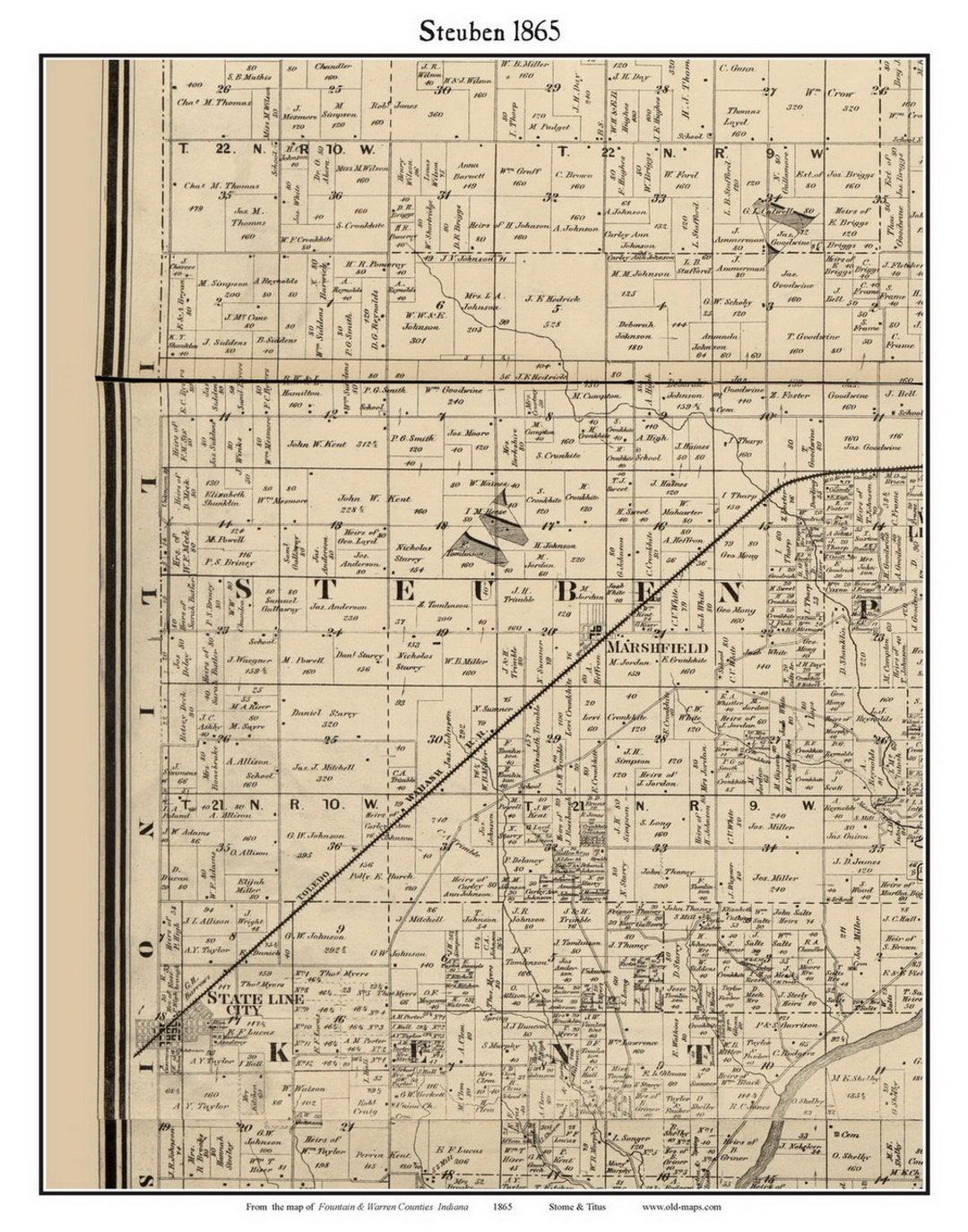 Steuben 1865 Old Town Map With Homeowner Names Indiana Marshfield ...
