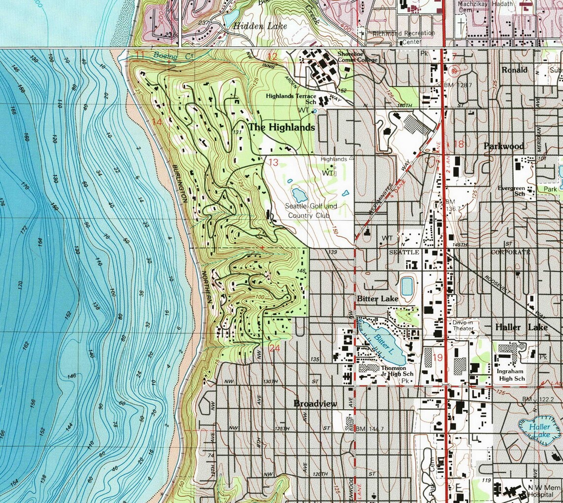 Seattle and Lake Washington 1983 USGS Old Topographic Map - Etsy