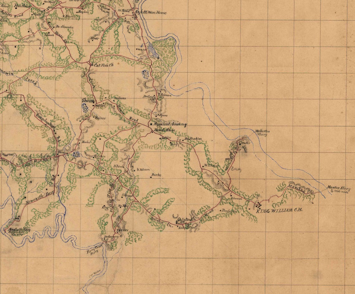 King William County Virginia 1863 Old Wall Map With Homeowners Names ...