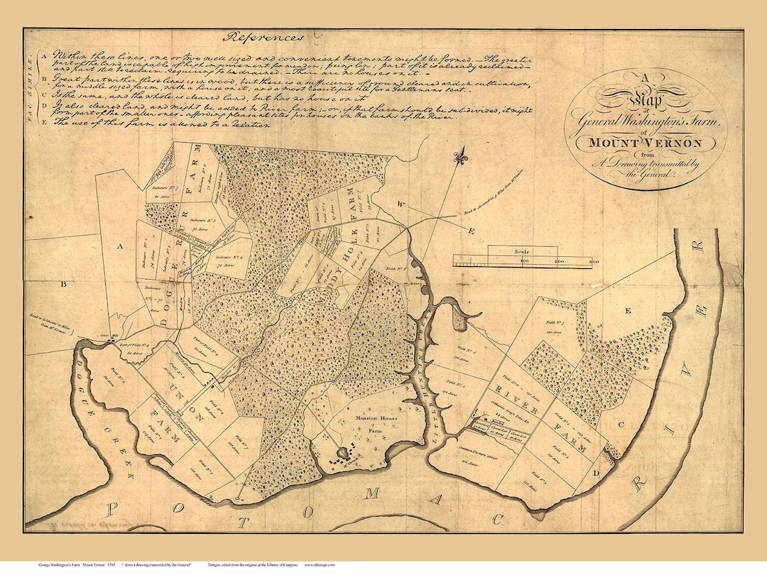 Mount Vernon, Virginia - 1801 - General Washington's Farm - Old Map ...
