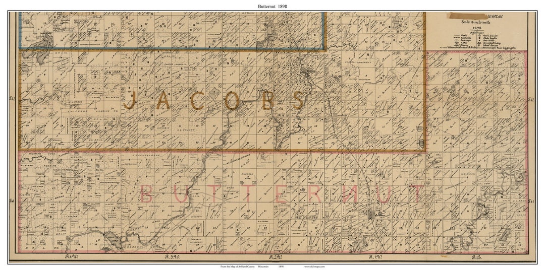 Butternut 1898 Old Town Map With Homeowner Names - Wisconsin - Reprint ...