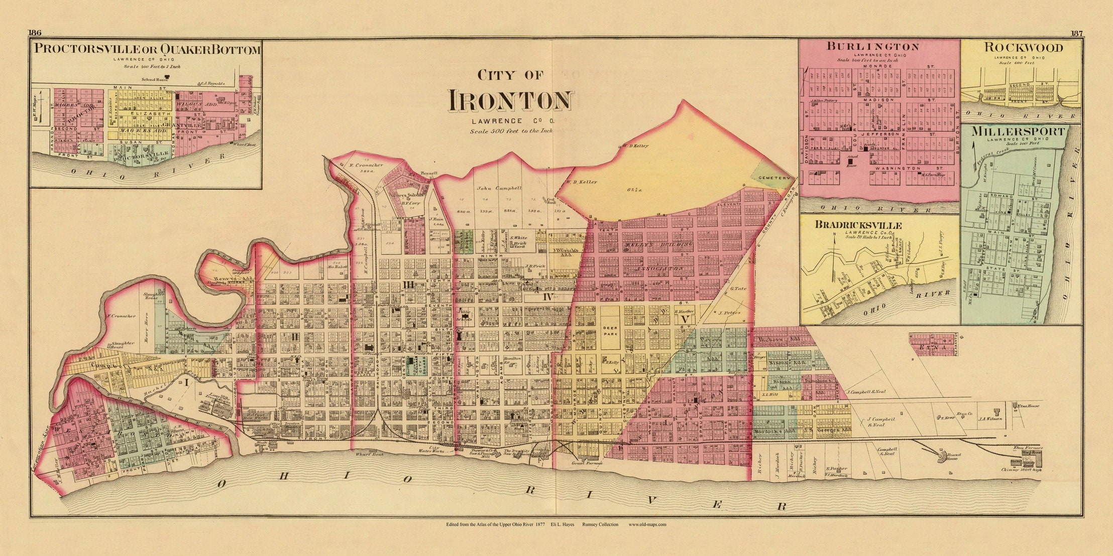 Ironton City 1877 Old Town Map Lawrence County Ohio Valley Regional 186 ...