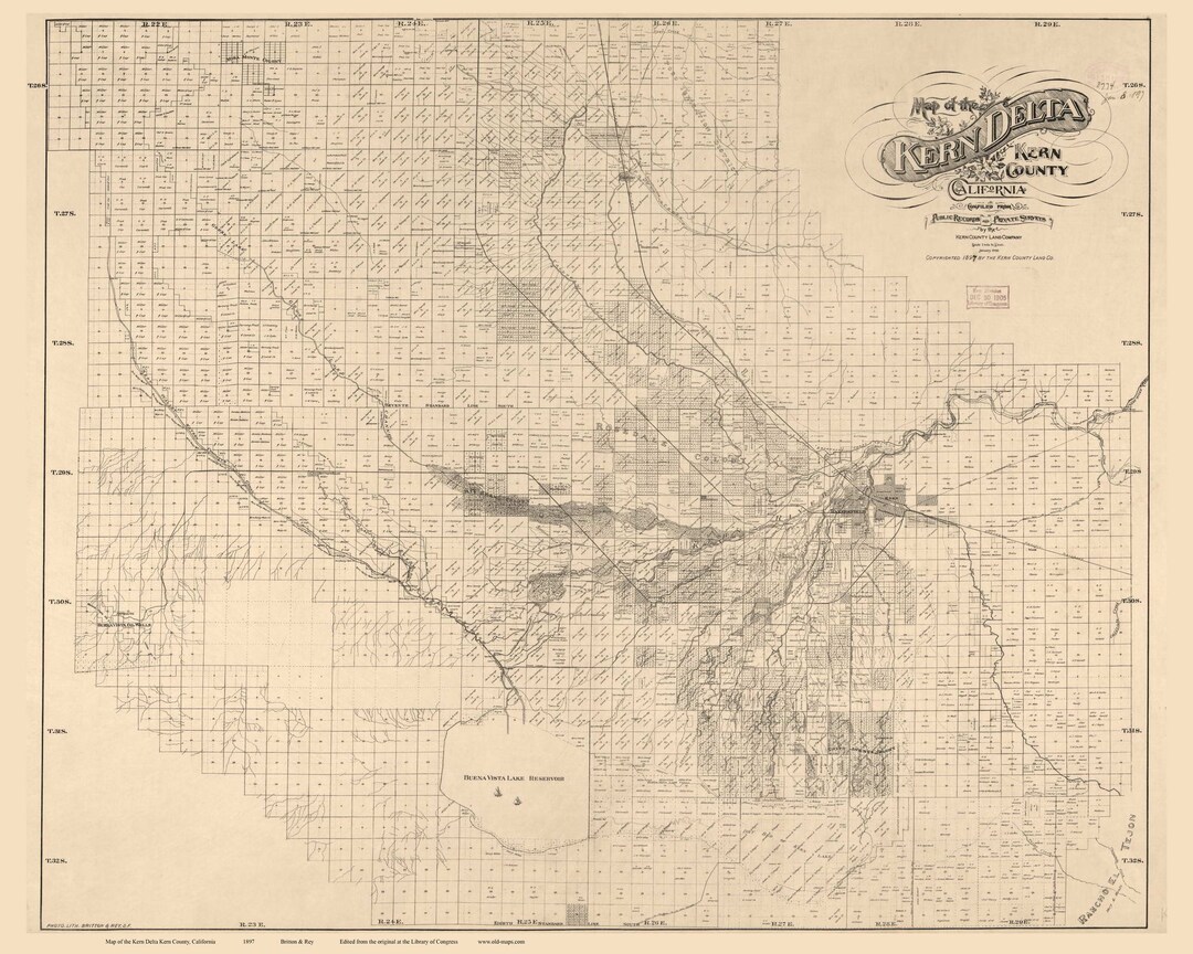 Kern County California 1896 - Old Wall Map Reprint With Landowner Names ...