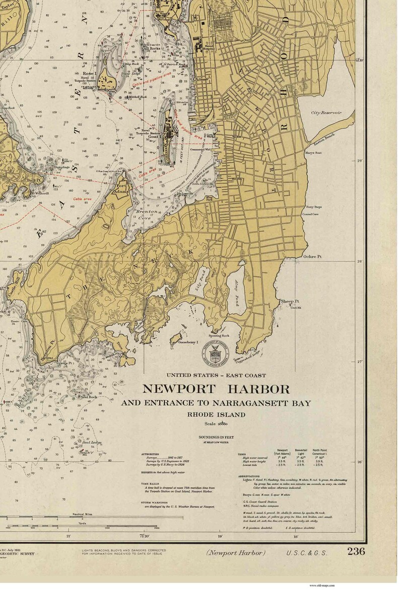 Newport Harbor RI 1931 Nautical Map by the USCGS Reprint - Etsy