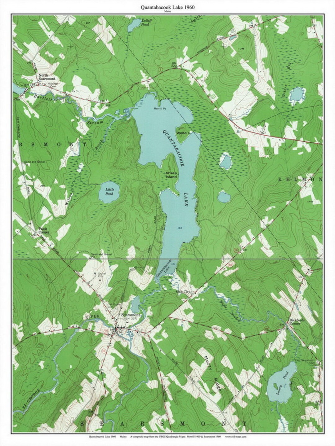 Quantabacook Lake 1960 Topographic Map USGS 7x7 Custom Composite ...