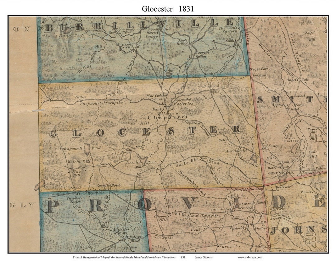 Glocester 1831 Old Town Map - Rhode Island Reprint State RI TM - Etsy