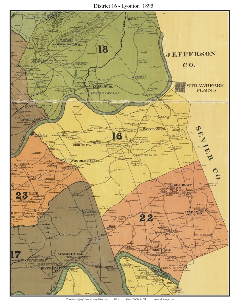 District 16 Lyonton 1895 Old Town Map With Homeowner Names Tennessee ...