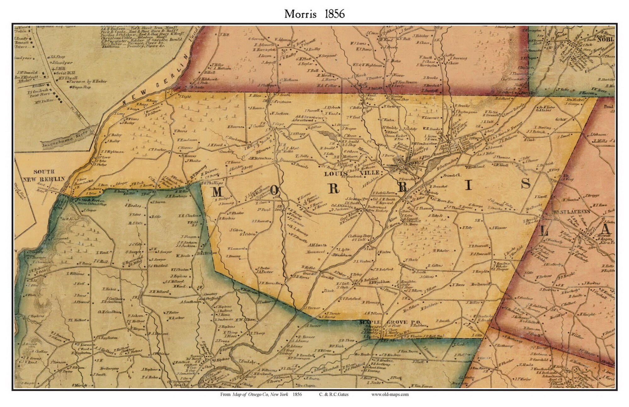 Morris 1856 Old Town Map With Homeowner Names New York - Etsy