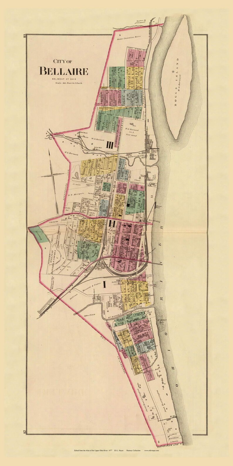 Bellaire 1877 Old Town Map Belmont County Ohio Valley Atlas - Etsy
