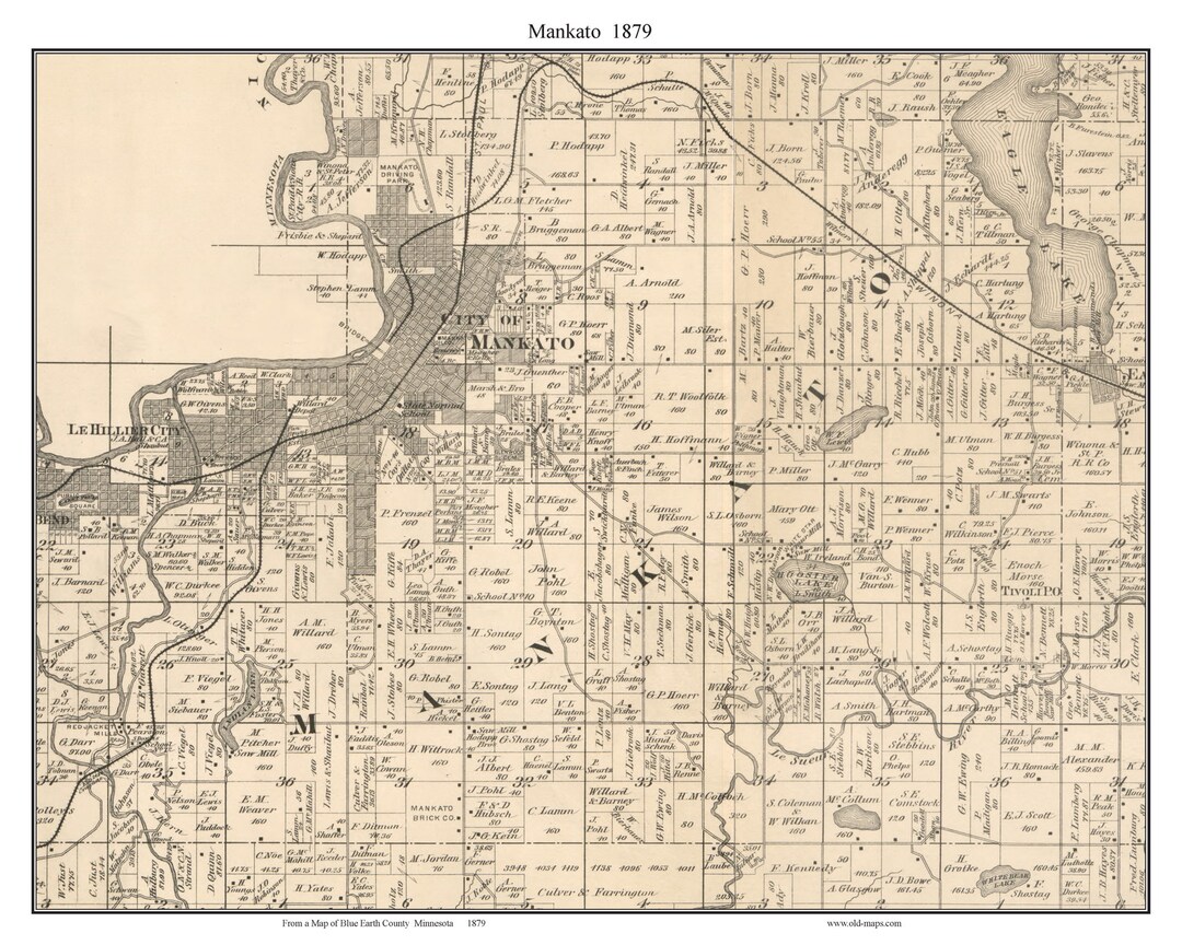 Mankato 1879 Old Town Map With Homeowner Names - Minnesota - Reprint ...