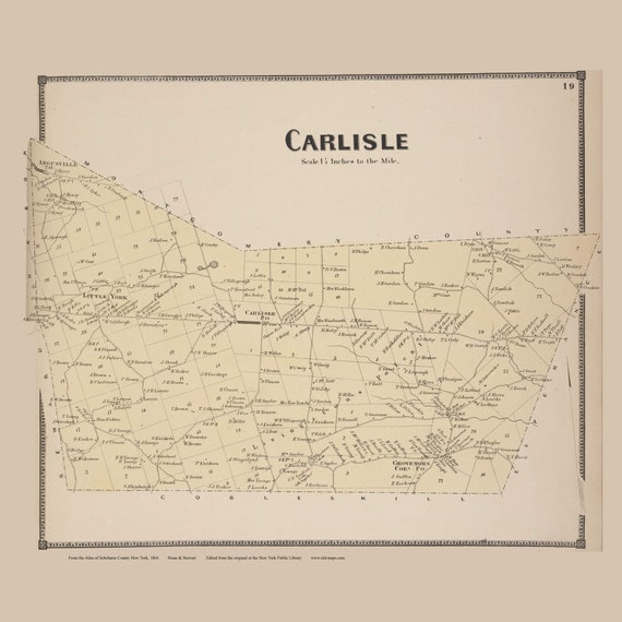 Carlisle 1866 Map Homeowner Names Reprint Schoharie Co Beers - Etsy