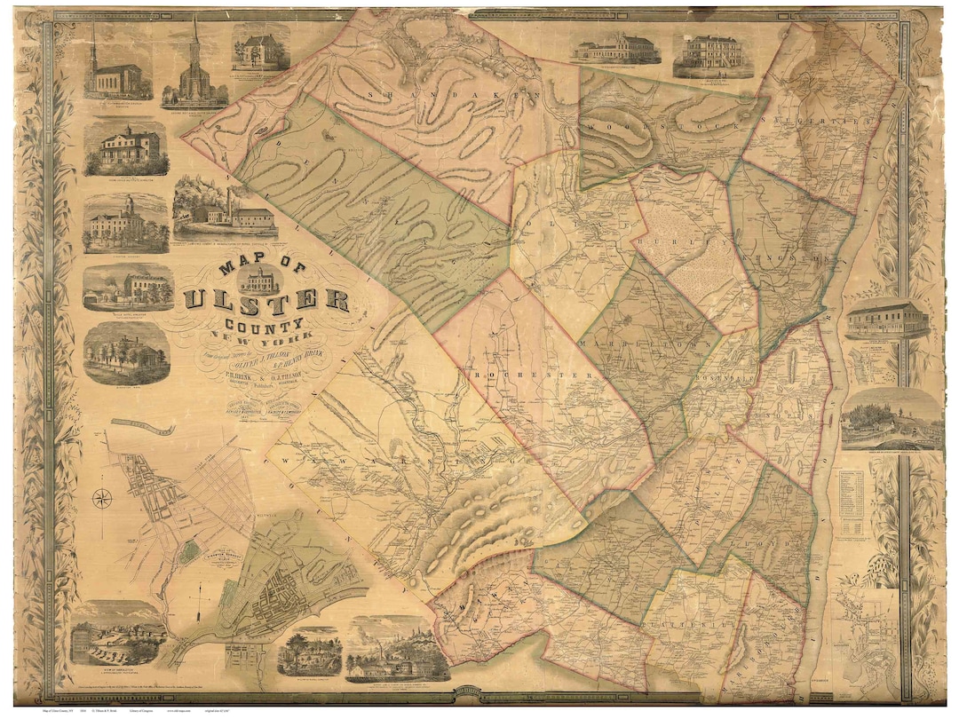 Ulster County New York 1854 - Old Wall Map Reprint With Homeowner Names ...