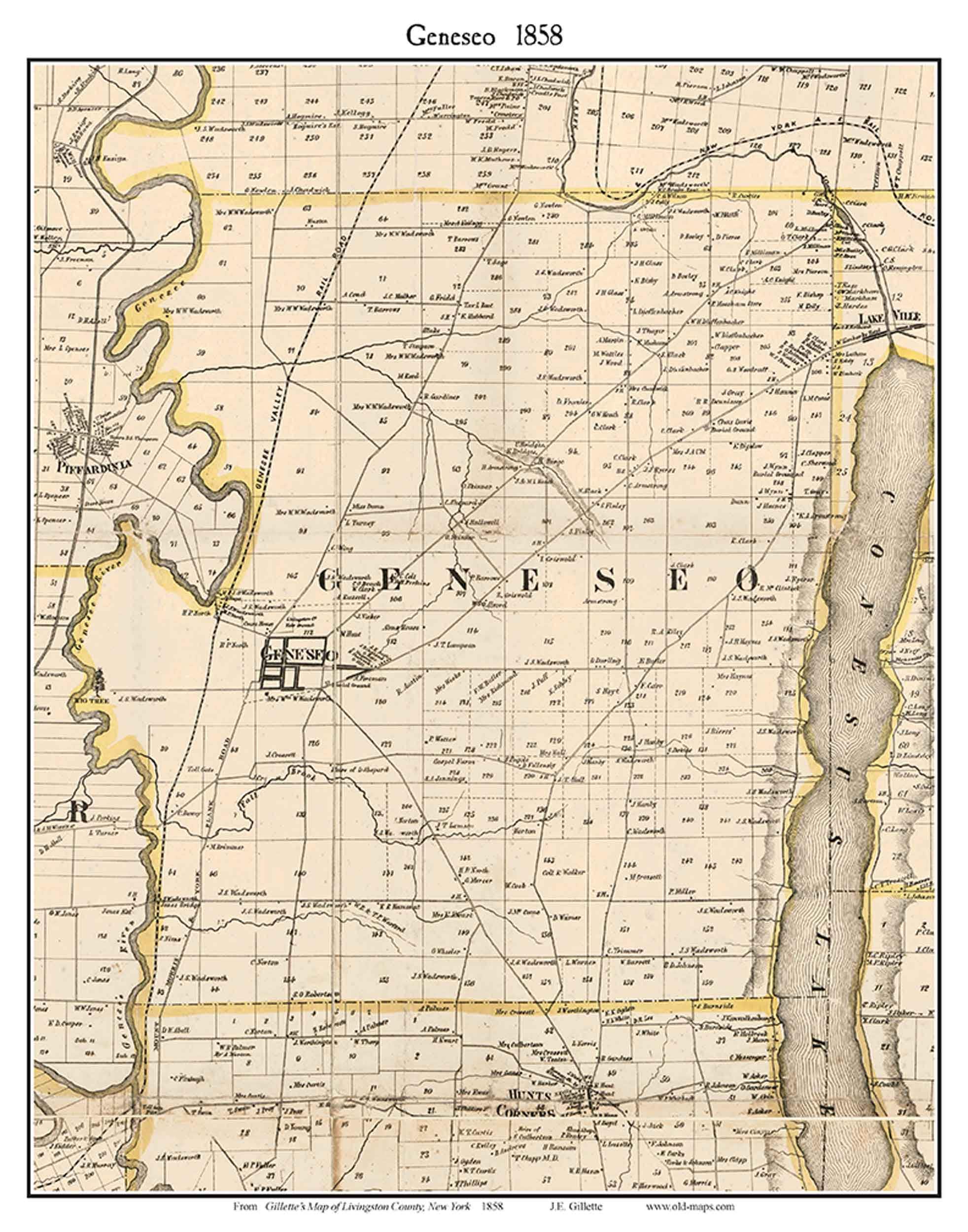 Geneseo 1858 Old Town Map With Homeowner Names New York - Reprint ...