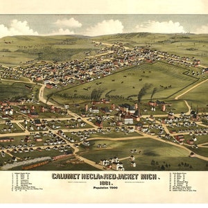 Calumet, Heckla & Red Jacket Michigan - 1881 - Birds Eye View - H ...