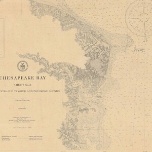 Potomac Entrance Tangier and Pocomoke Sounds - 1907 Nautical Map ...