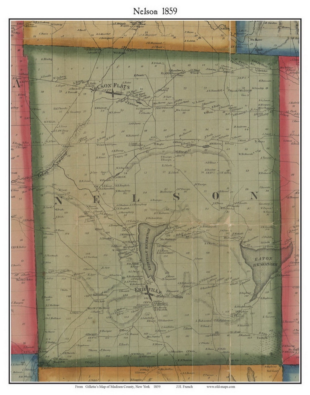 Nelson 1859 Old Town Map With Homeowner Names New York Erieville ...