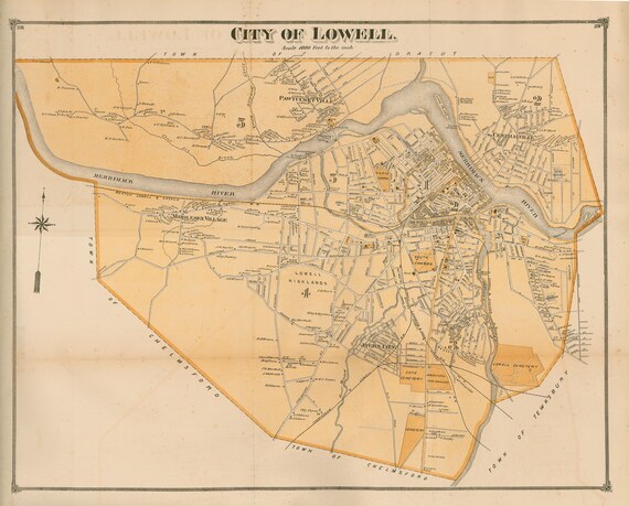Lowell 1875 Old Town Map Reprint Middlesex County | Etsy