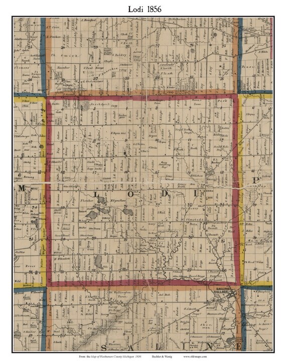 Lodi 1856 Old Town Map With Homeowner Names Michigan Reprint - Etsy