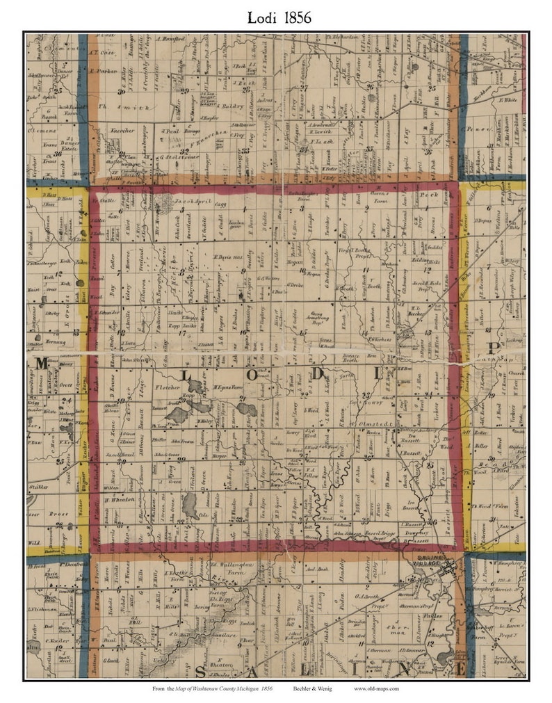 Lodi 1856 Old Town Map With Homeowner Names Michigan Reprint - Etsy