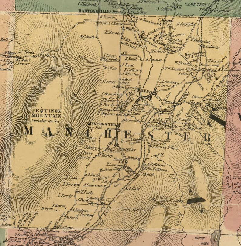 Bennington County Vermont 1856 - Old Wall Map Reprint With Homeowner ...