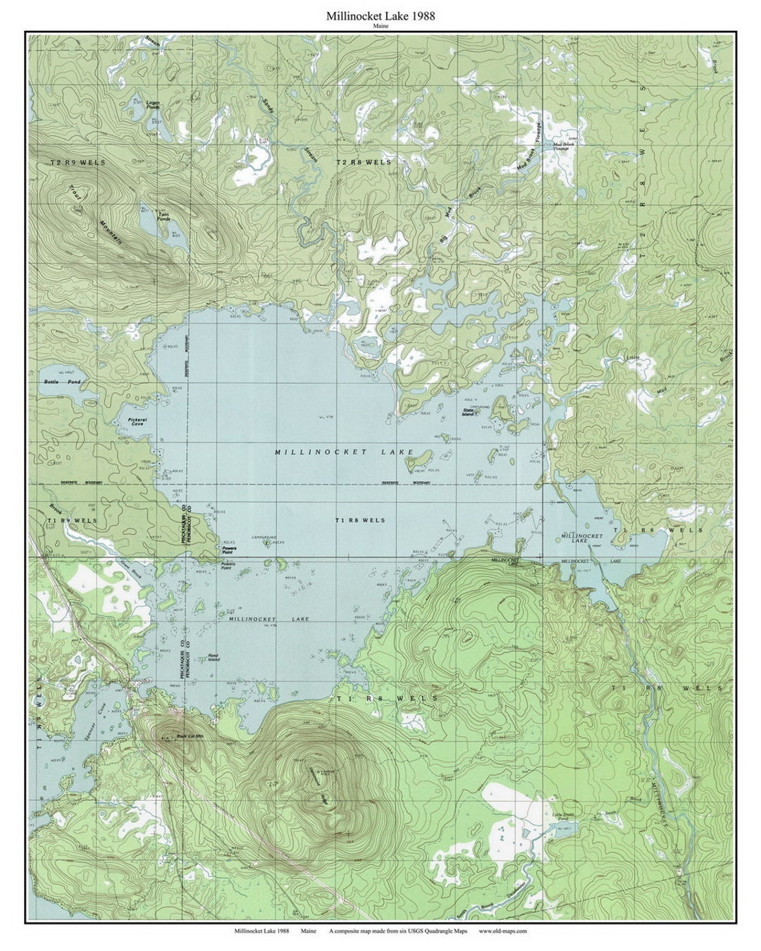 Millinocket Lake 1988 Topographic Map USGS 7x7 Custom Composite Reprint ...