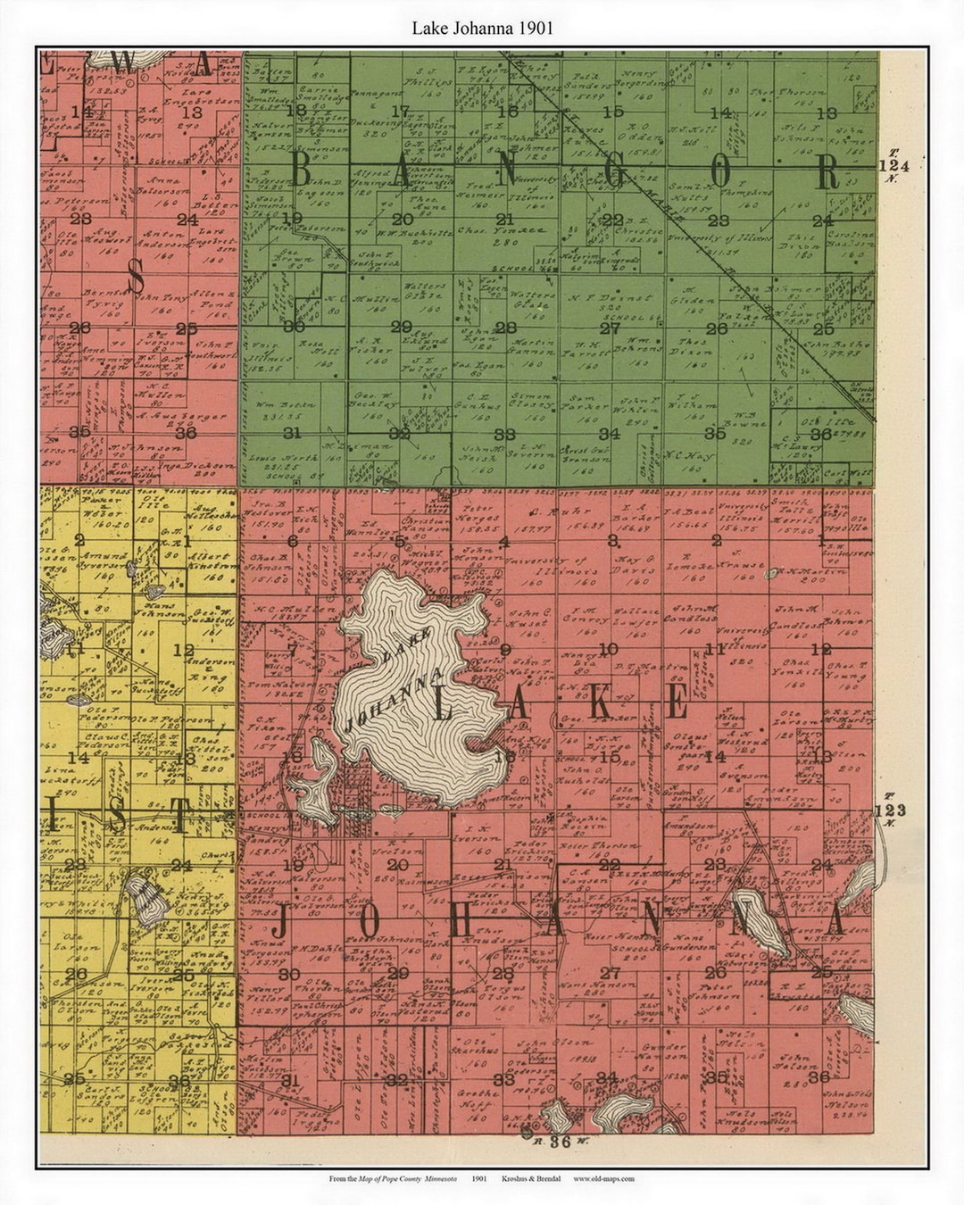 Lake Johanna 1901 - Old Town Map With Homeowner Names Minnesota ...