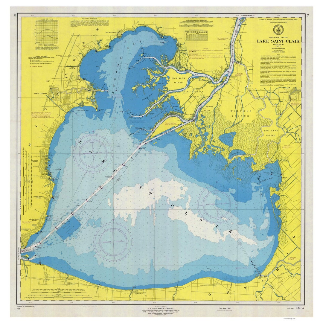 Lake St Clair 1972 - Anchor Bay - St Clair River - Old Map Reprint ...
