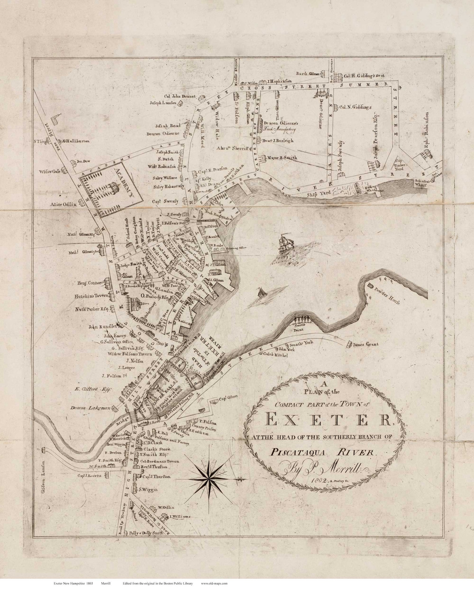 Exeter Village 1802 Old Map New Hampshire Reprint Homeowner - Etsy