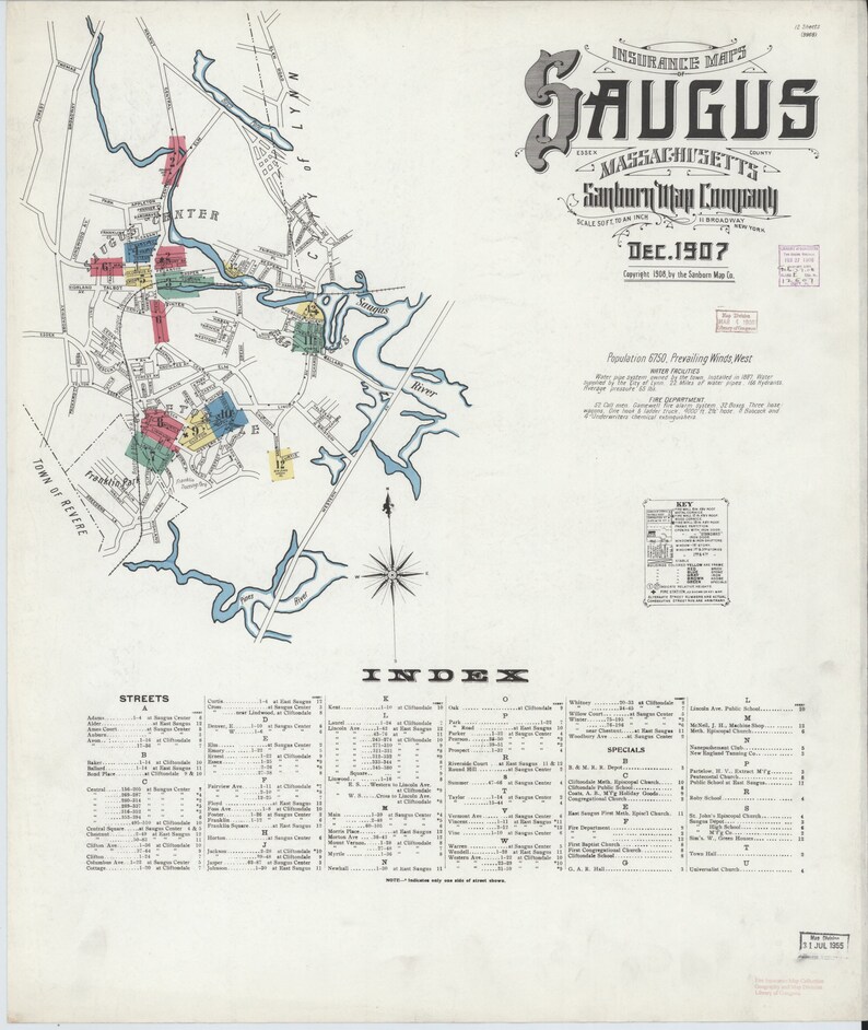 Saugus 1907 Old Map Fire Insurance MA Massachusetts Reprint - Etsy