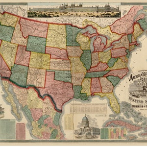 The United States of America Centennial Railroad Map 1876 - USA Map RR ...