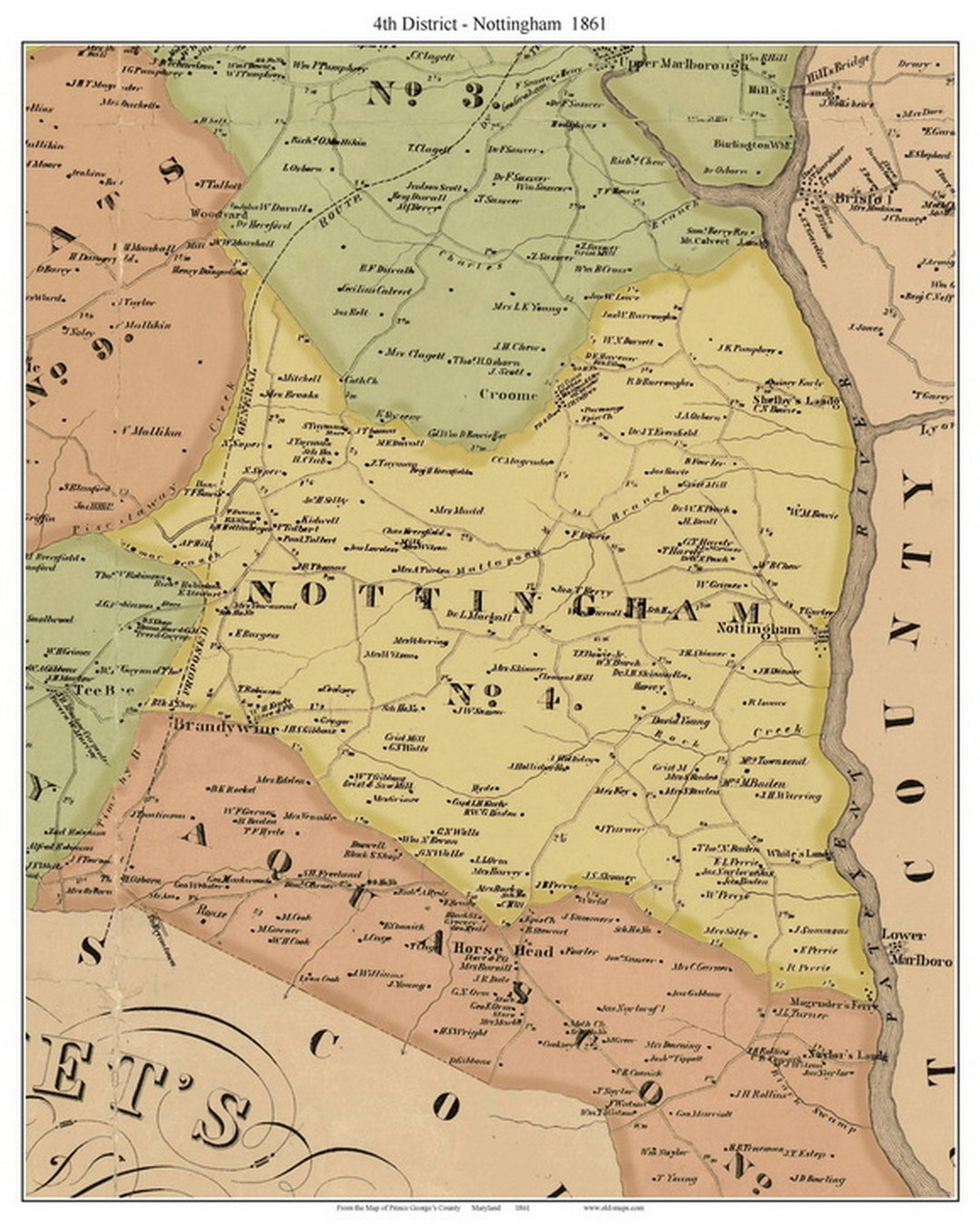 Nottingham 4th District 1861 - Old Town Map With Homeowner Names ...