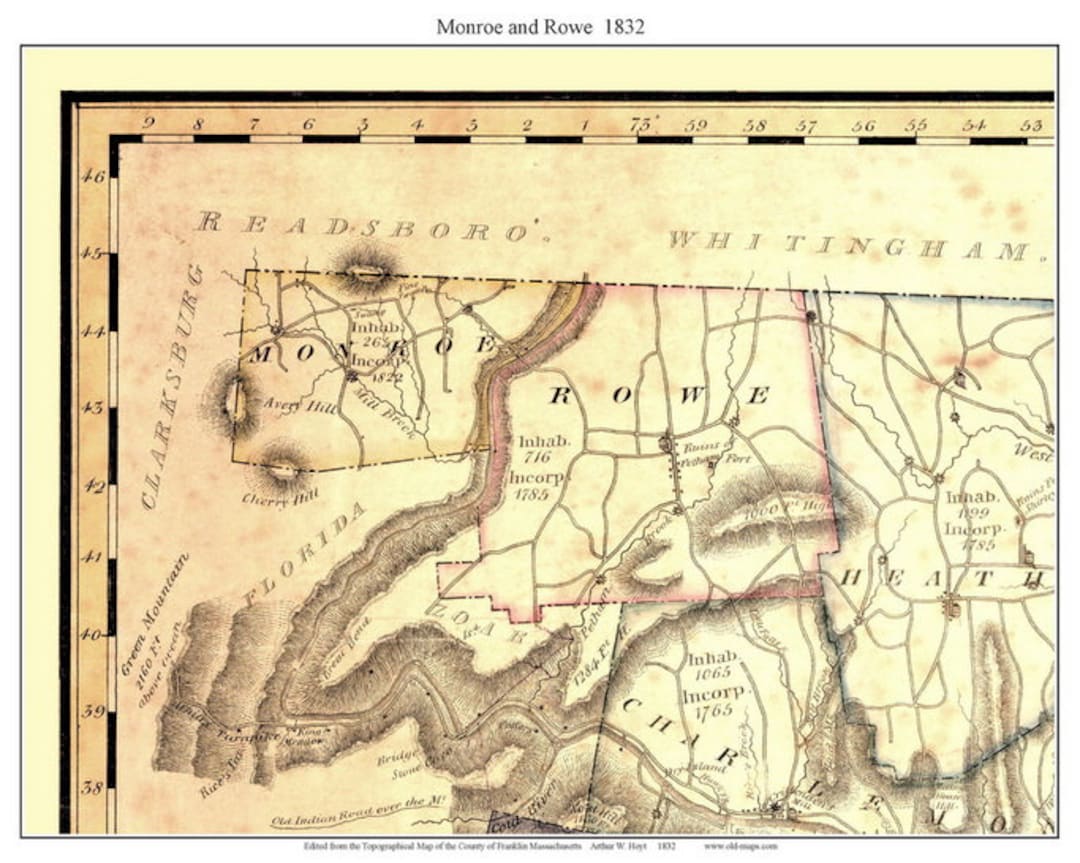 Monroe and Rowe 1832 - Old Town Map Reprint - Franklin County ...