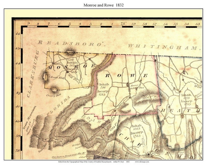 Monroe and Rowe 1832 Old Town Map Reprint Franklin County ...