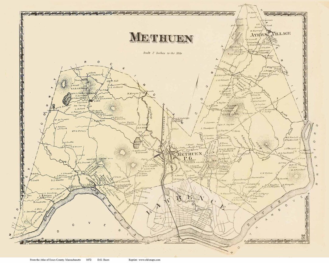 Methuen 1872 - Old Town Map Reprint - Essex County, Massachusetts ...