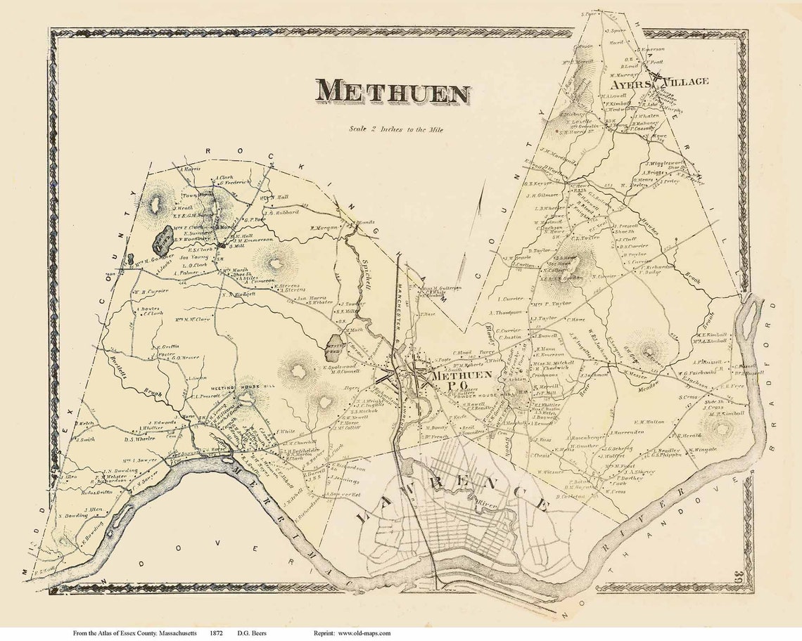 Methuen 1872 Old Town Map Reprint Essex County - Etsy
