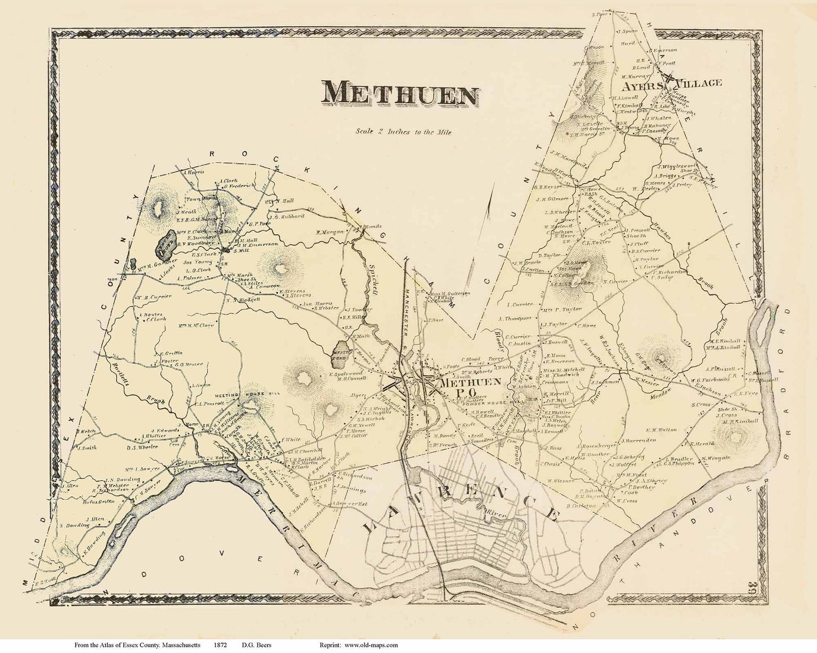 Methuen 1872 Old Town Map Reprint Essex County - Etsy