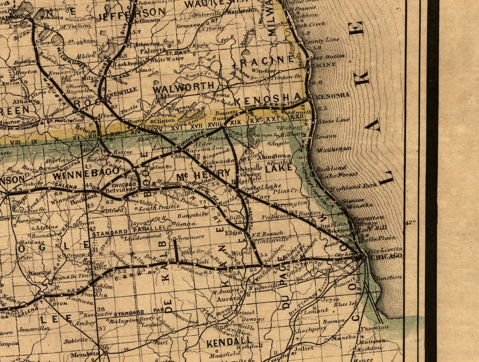 Chicago and Northwestern Railway 1862 Old Map Reprint Midwest Regional ...